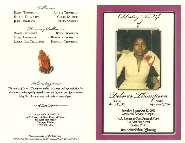 Delores Thompson Obituary | AA Rayner and Sons Funeral Homes Delores Thompson Obituary | AA Rayner and Sons Funeral Homes