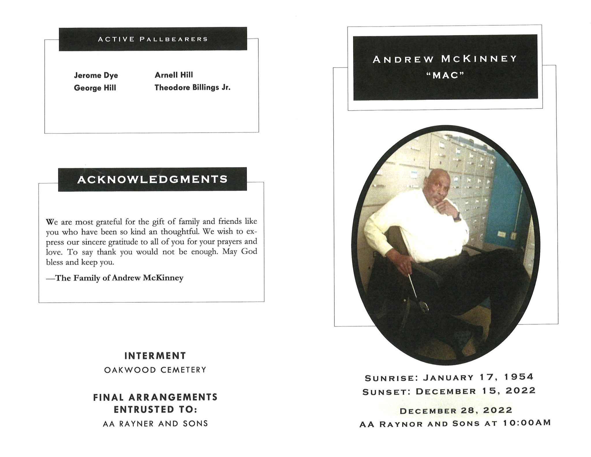 Andrew Mckinney Obituary | AA Rayner and Sons Funeral Homes Andrew Mckinney Obituary | AA Rayner and Sons Funeral Homes